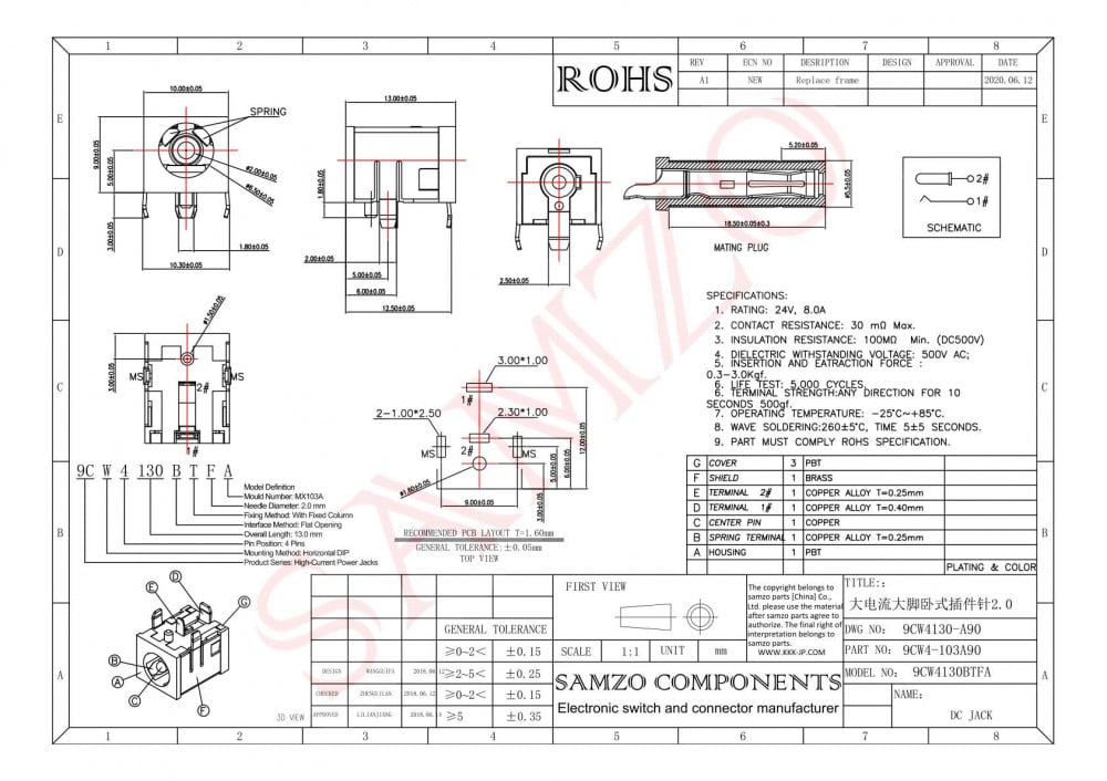 9CW4130BTFA technical drawing