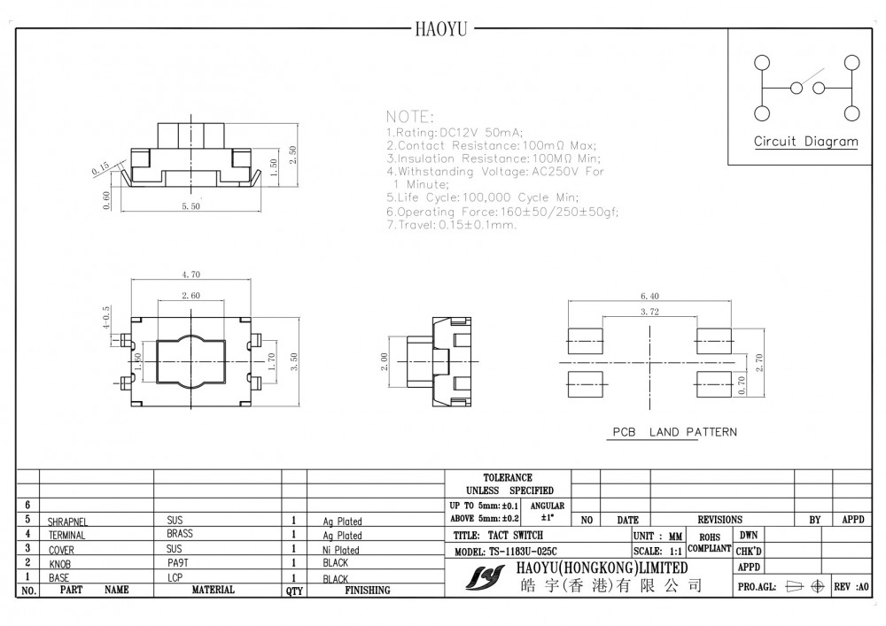 HOOYA TS-1183U-025C technical drawing
