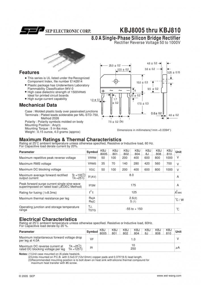 SEP KBJ810 datasheet page 1