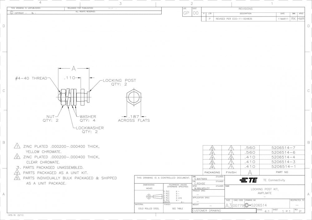 TE Connectivity 5206514-6 controlled customer drawing preview
