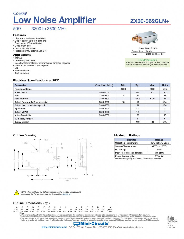 ZX60-362GLN-S+ specification page
