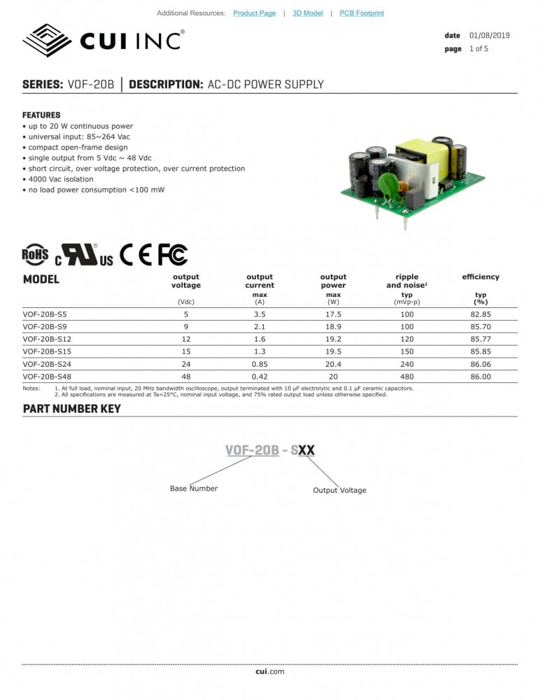 VOF-20B datasheet page 1