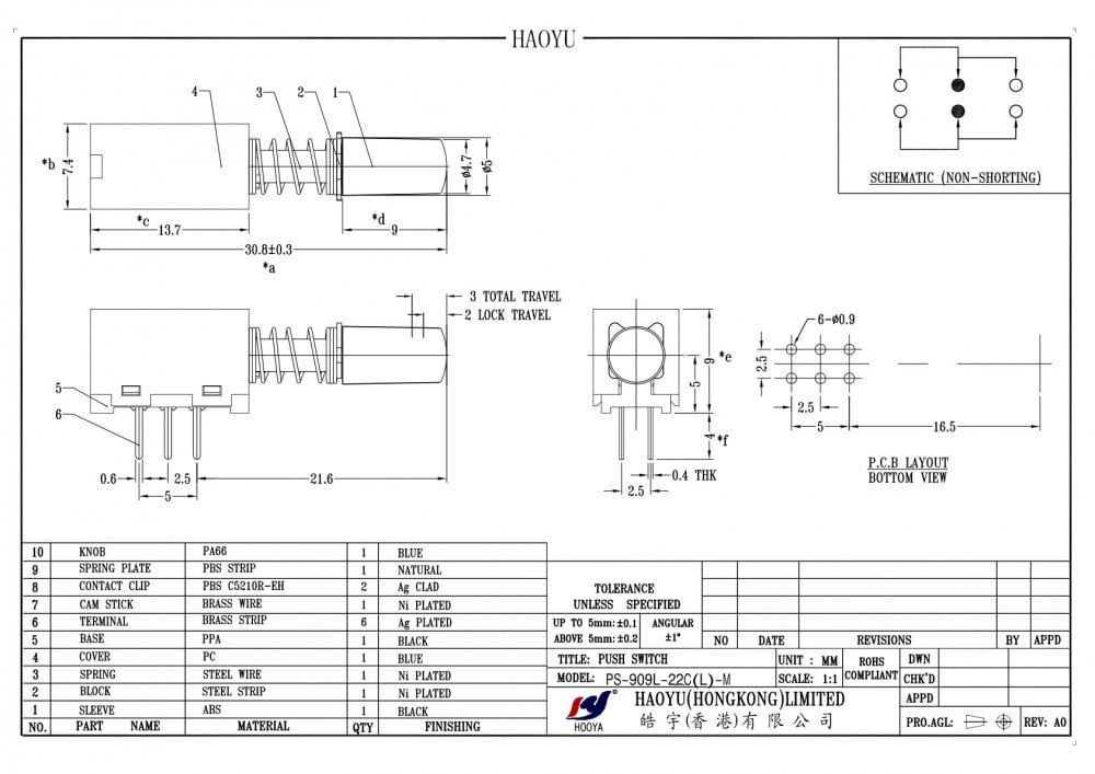 HOOYA PS-909L-22C(L)-M technical drawing page 1