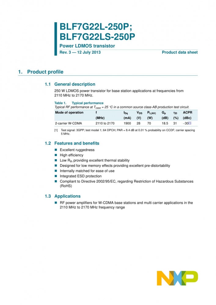 BLF7G22LS-250P datasheet page 1