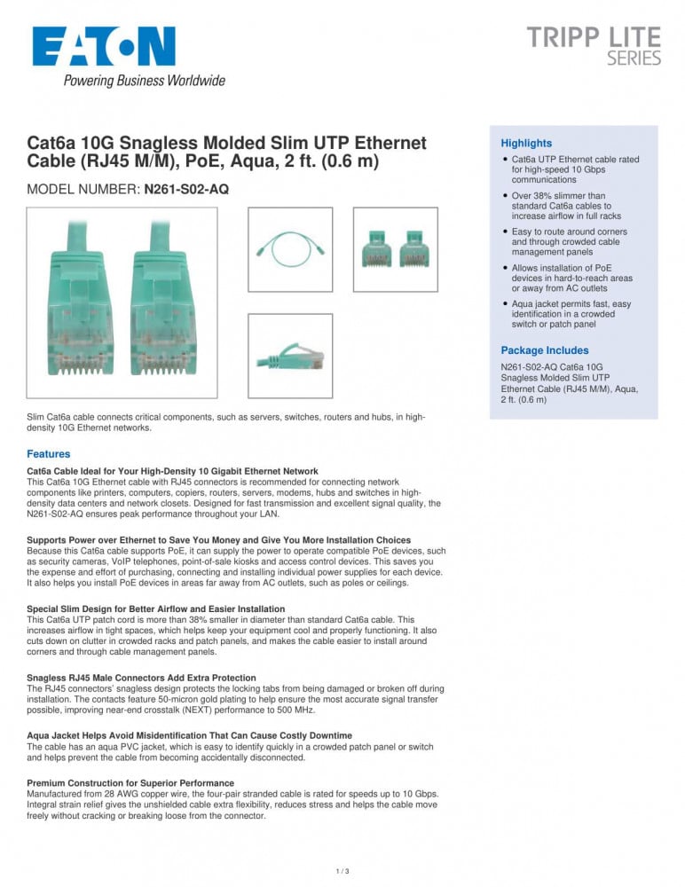 N261-S02-AQ technical document page 1