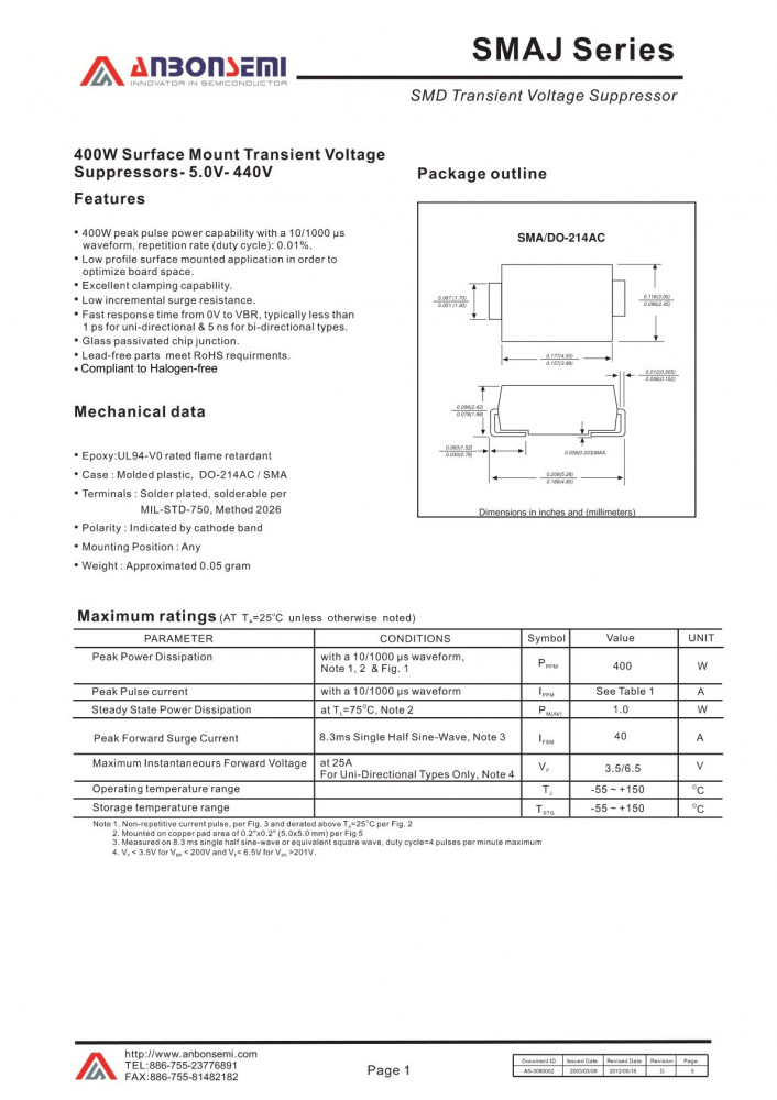 AnBon SMAJ series datasheet page 1