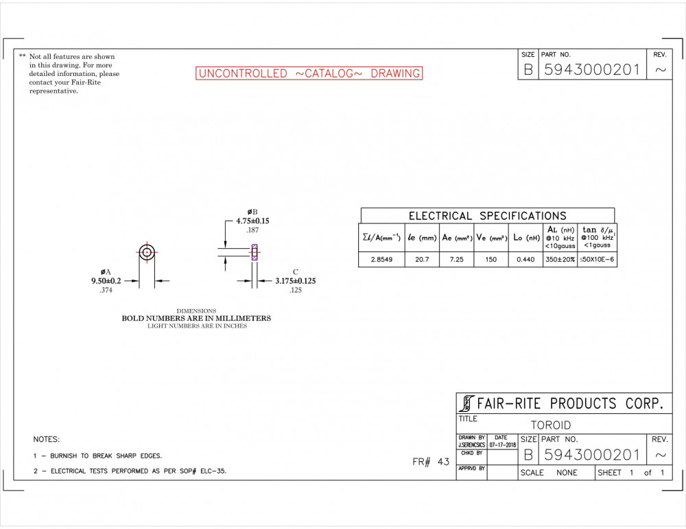 Fair-Rite 5943000201 technical document preview