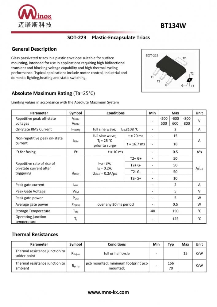 BT134W datasheet page 1