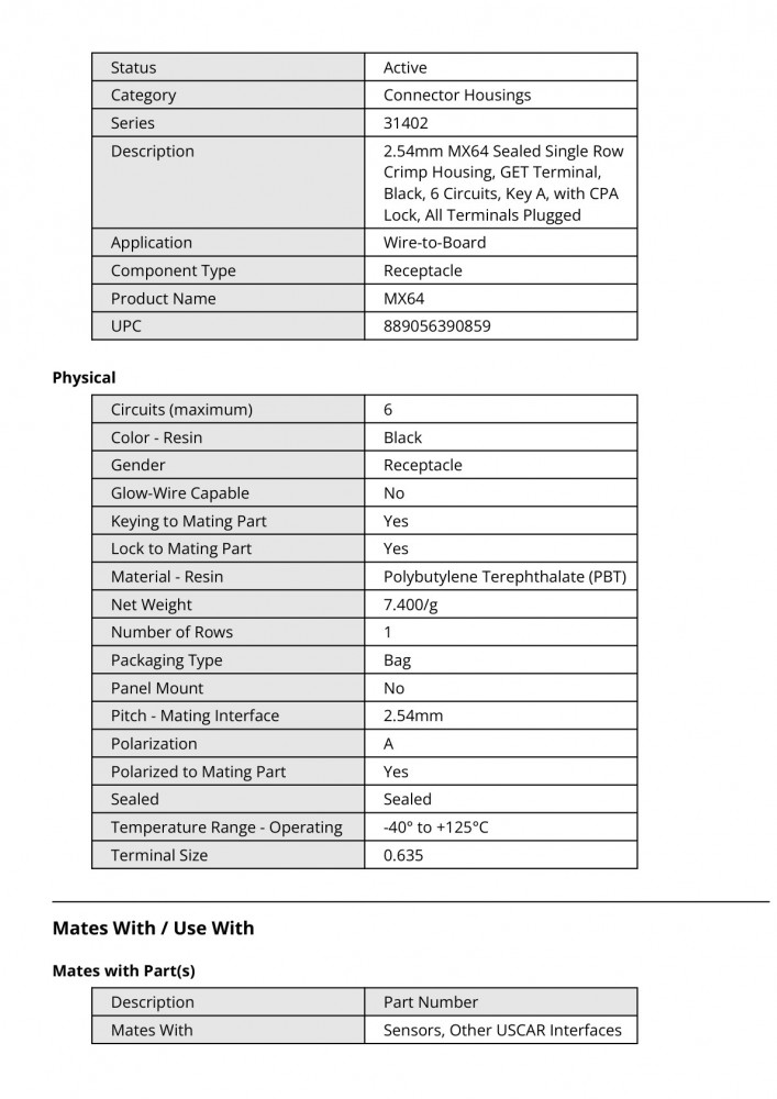 Technical document image 2 for MOLEX 314026111
