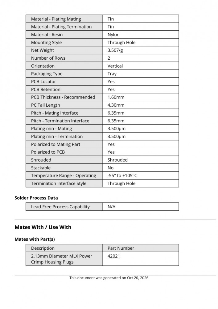 Technical document page 3 for MOLEX 432550137