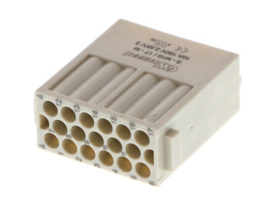 Heavy-Duty Screw Terminal Insert, Male, 24-Pole, 16A, Numbered 1-24, with  Wire Protection, Silver (Ag) Plated Contacts, Size 24B «104x27»