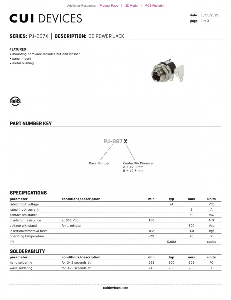 PJ-067B datasheet page 1