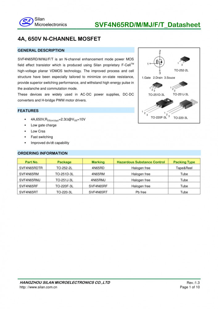 SVF4N65RMJ datasheet page 1