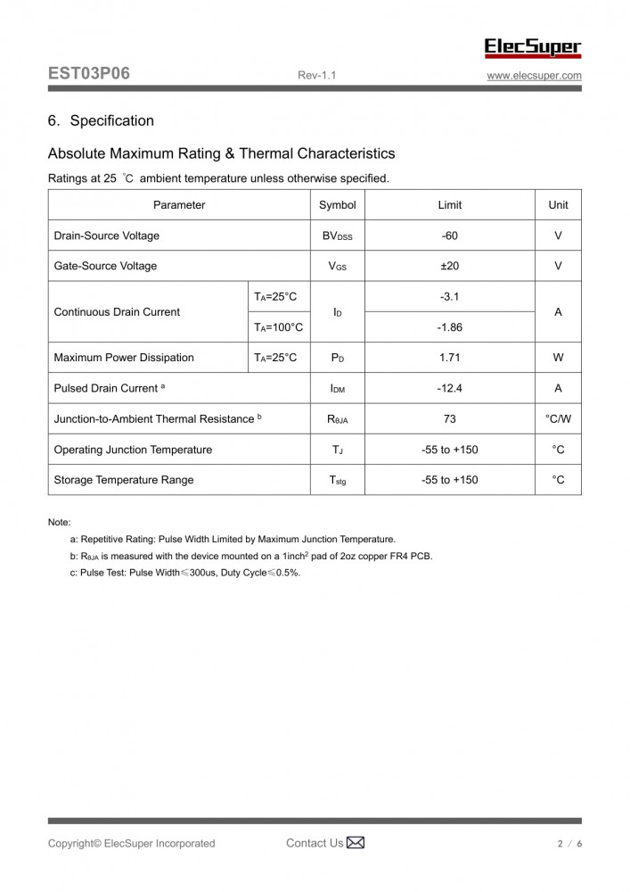 EST03P06 datasheet page 2