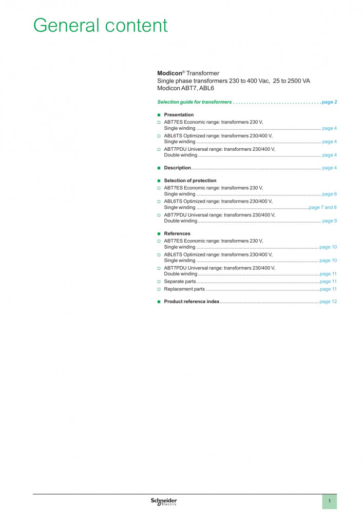 Schneider Modicon transformer documentation page 4