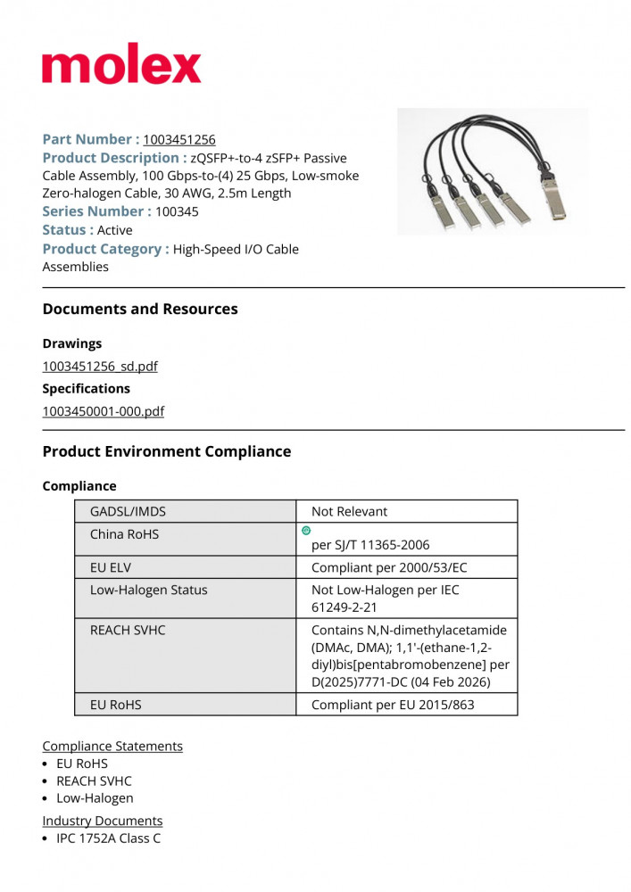 MOLEX product specification page 1