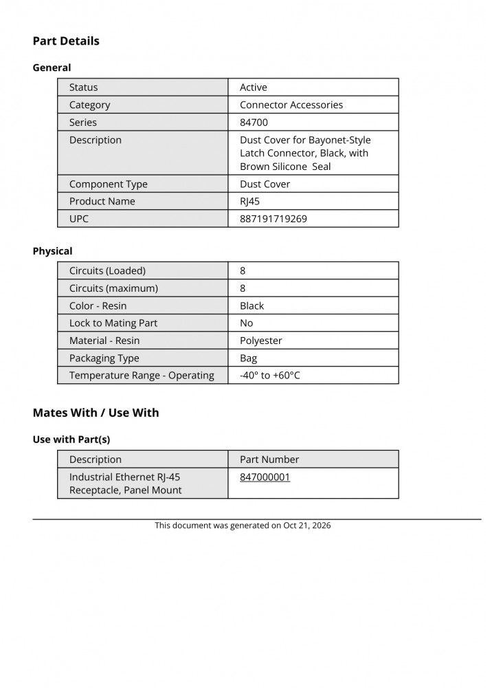 Technical document image for MOLEX 847000017, page 2