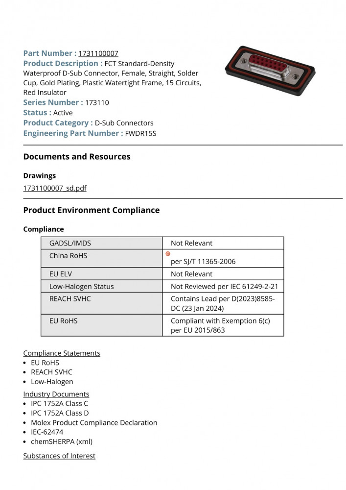 MOLEX 1731100007 product drawing preview, page 1