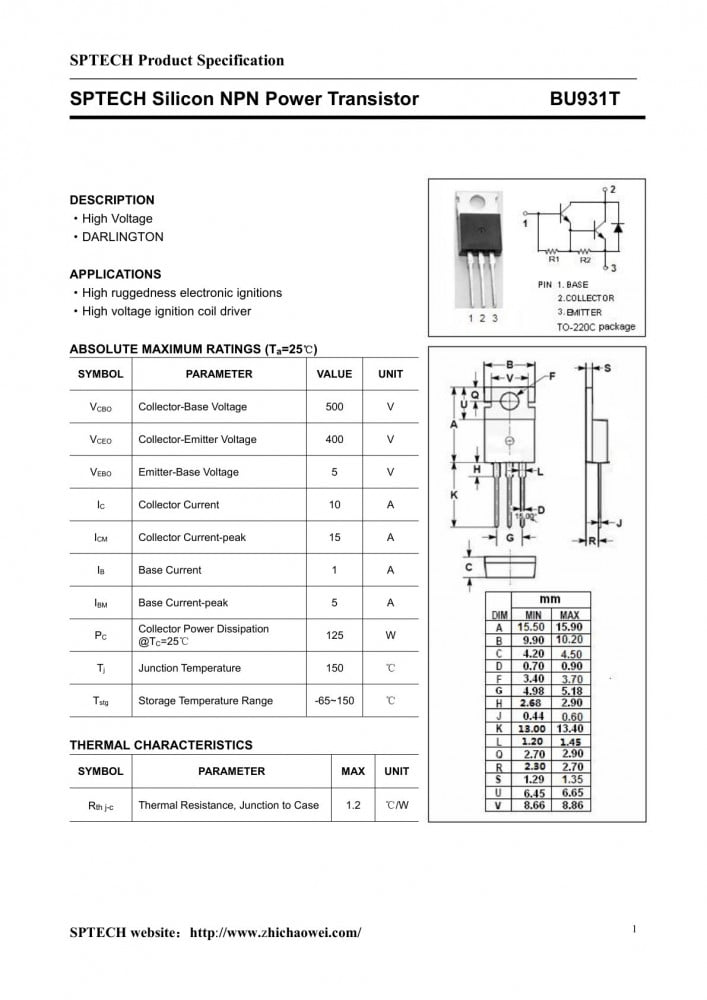 BU931T datasheet page 1