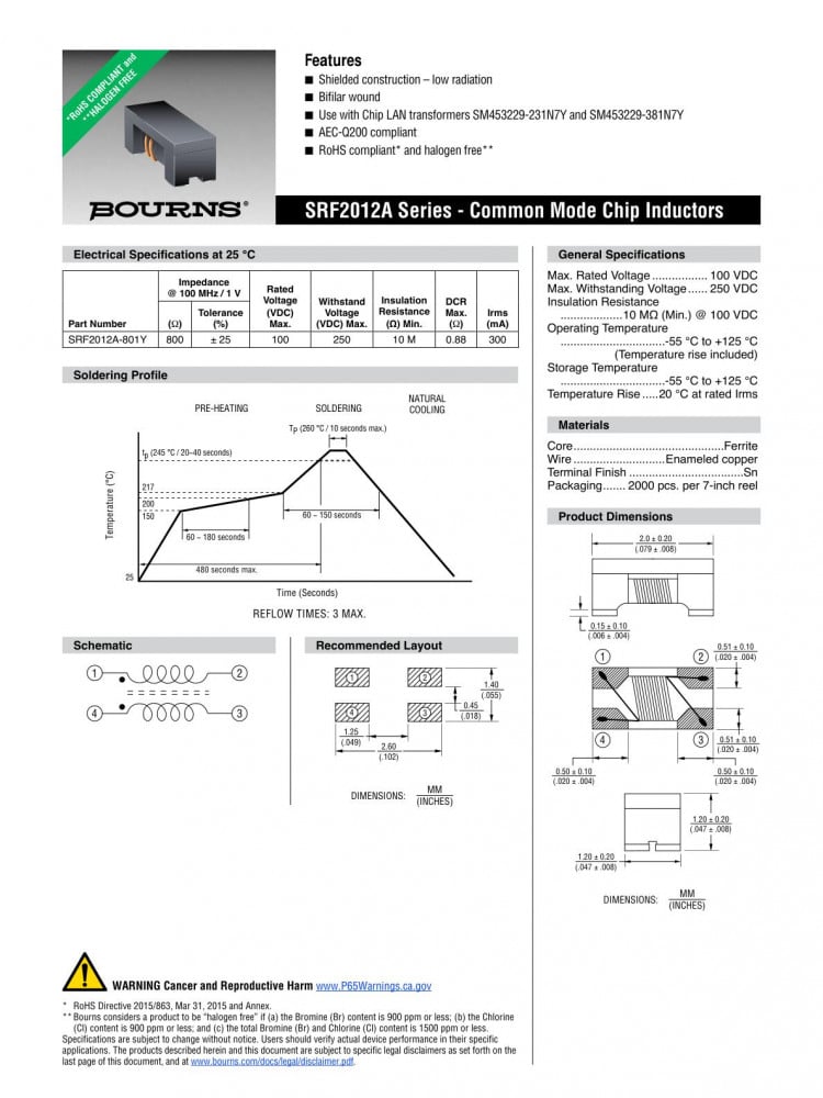 BOURNS SRF2012A-801Y datasheet page 1