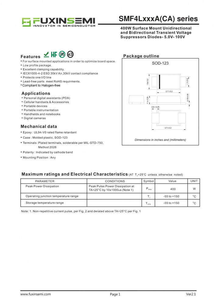 SMF4L36A datasheet page 1