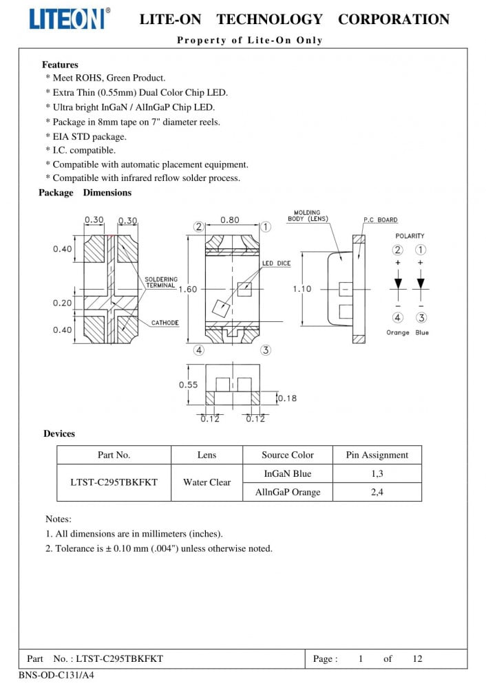LTST-C295TBKFKT datasheet page 1
