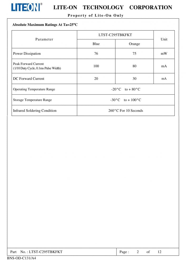 LTST-C295TBKFKT datasheet page 2