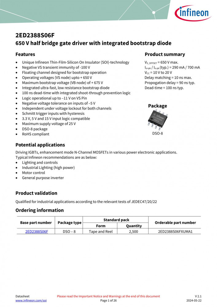 2ED2388S06F datasheet page 1
