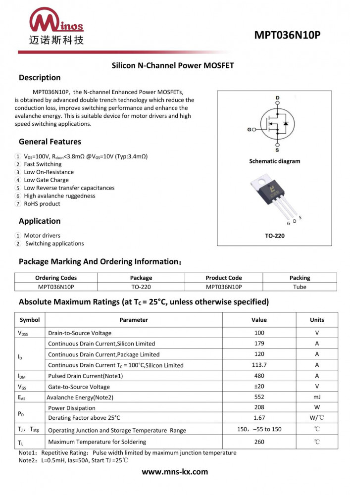 MPT036N10P datasheet page 1