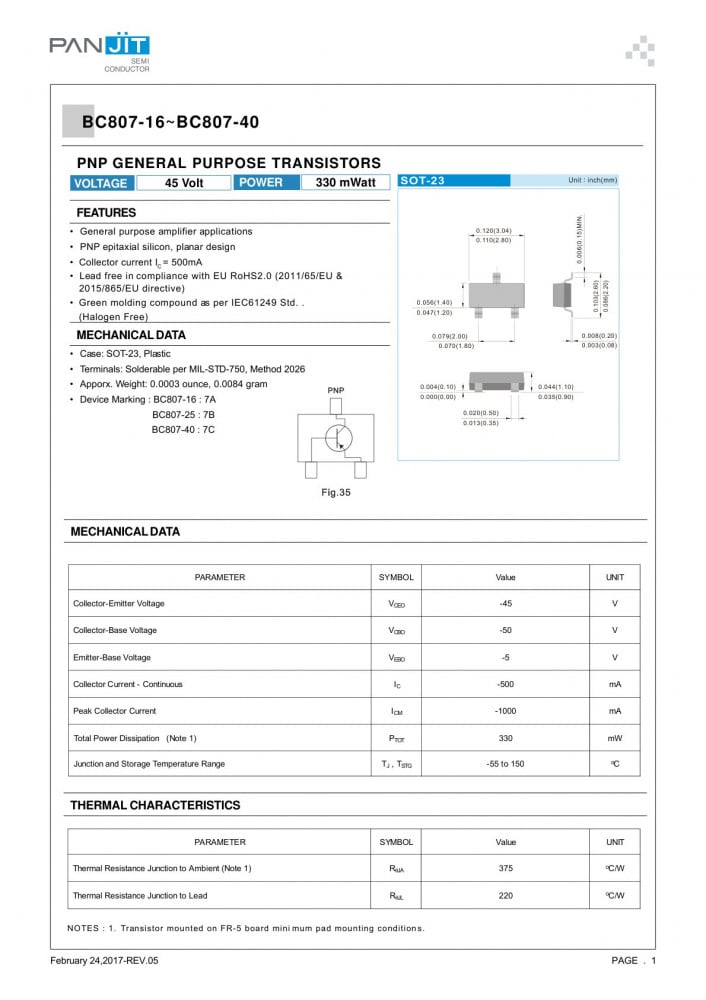 PANJIT BC807 datasheet page 1