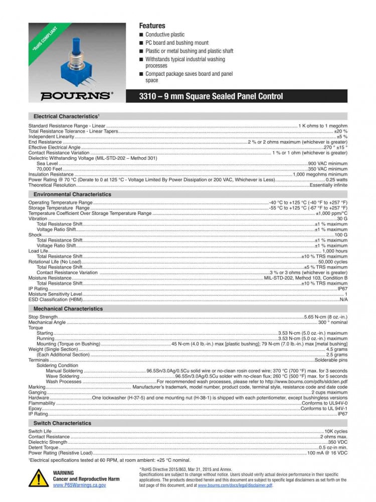 BOURNS 3310 datasheet page 1