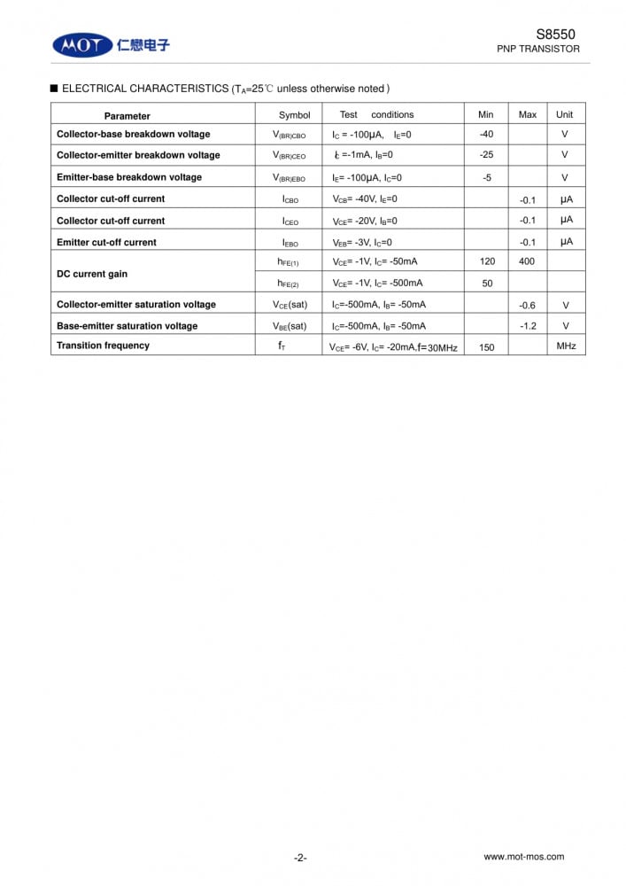 S8550/2TY/0.4 datasheet page 2