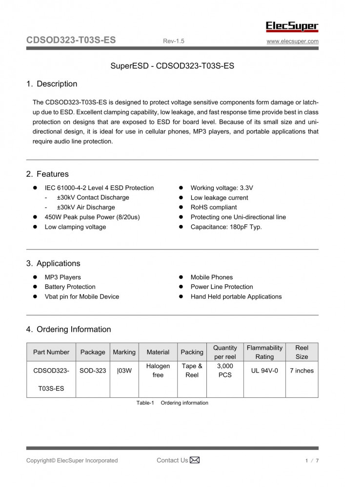 CDSOD323-T03S-ES datasheet page 1