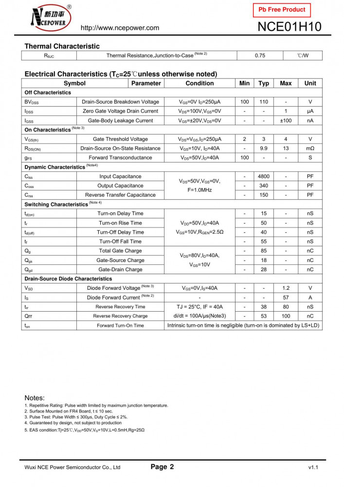 NCE01H10 datasheet page 2