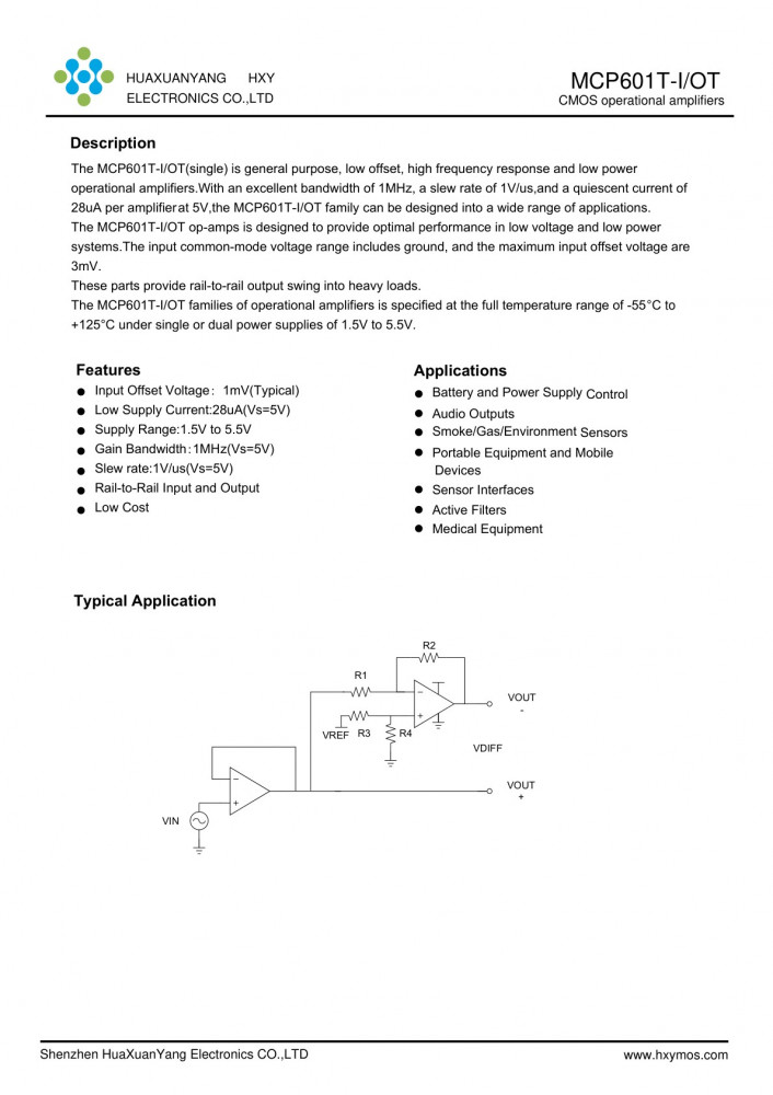 MCP601T-I/OT-HXY datasheet page 1