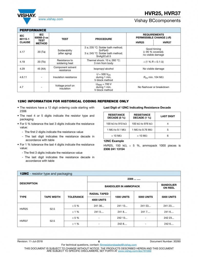 Vishay HVR37 datasheet page 6