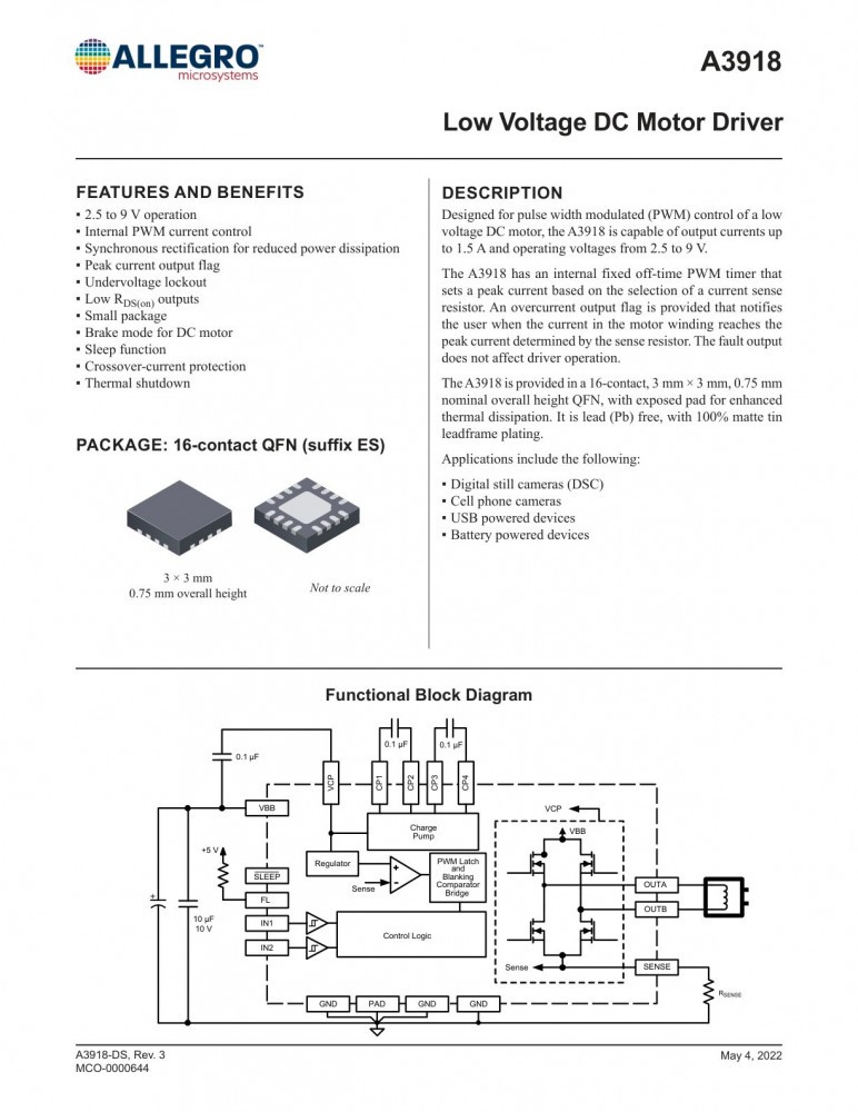 A3918 datasheet page 1