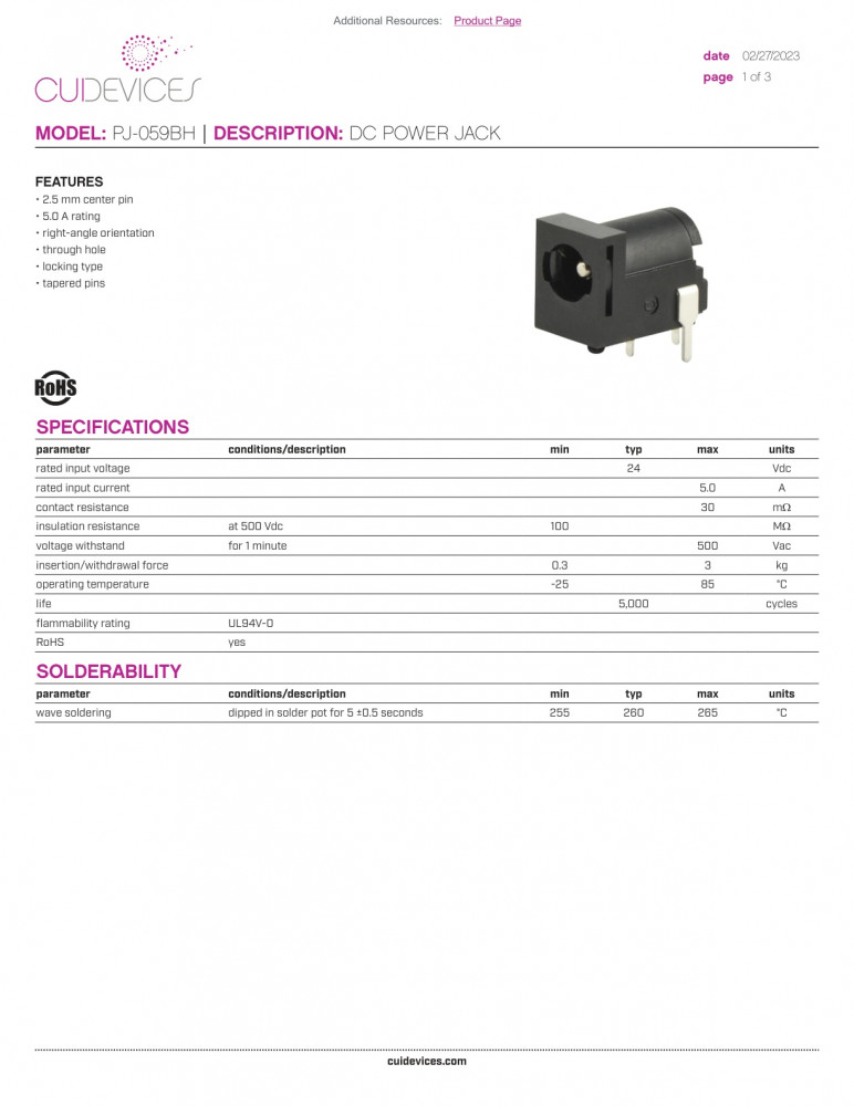 PJ-059BH technical document page 1
