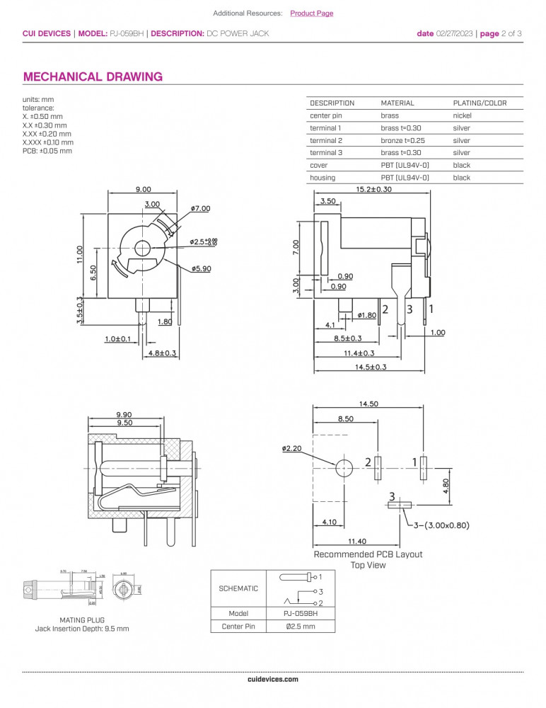 PJ-059BH technical document page 2