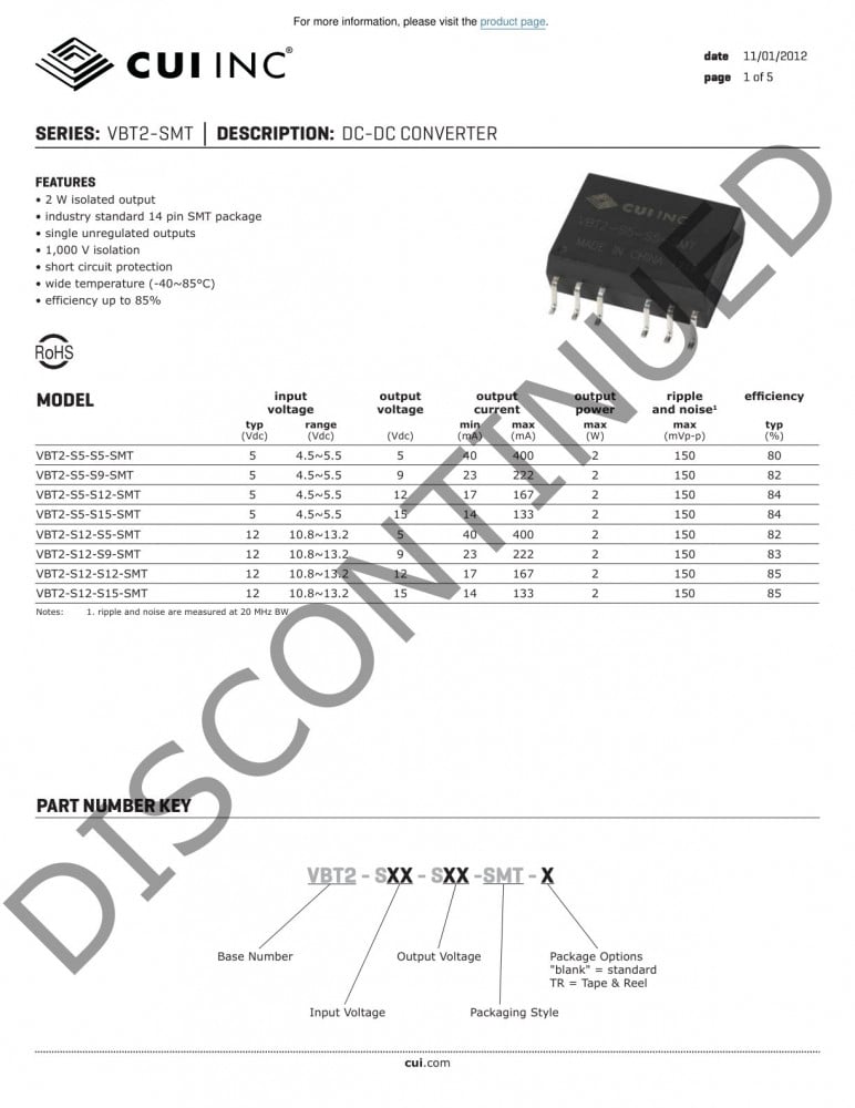 VBT2-SMT datasheet page 1