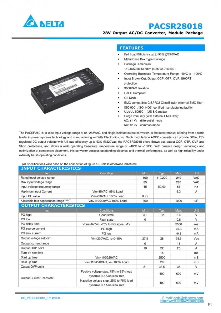 PACSR28018S datasheet page 1