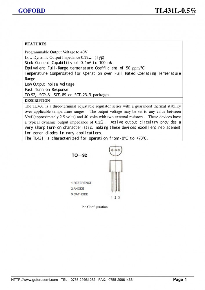 GOFORD TL431L-0.5% datasheet page 1