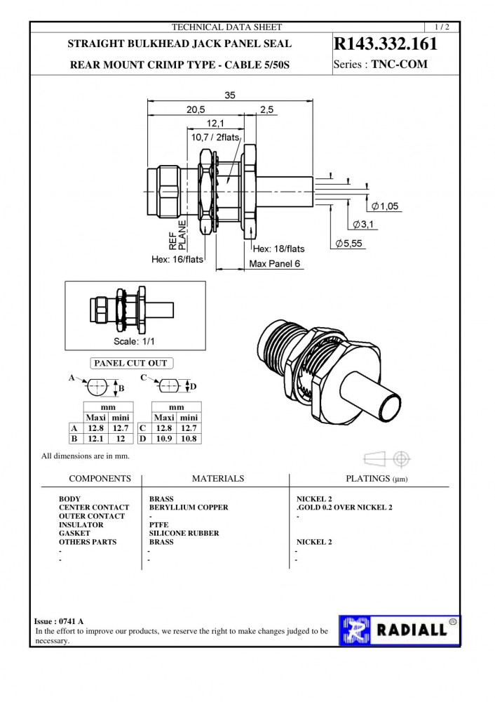 Radiall R143332161 datasheet page 1
