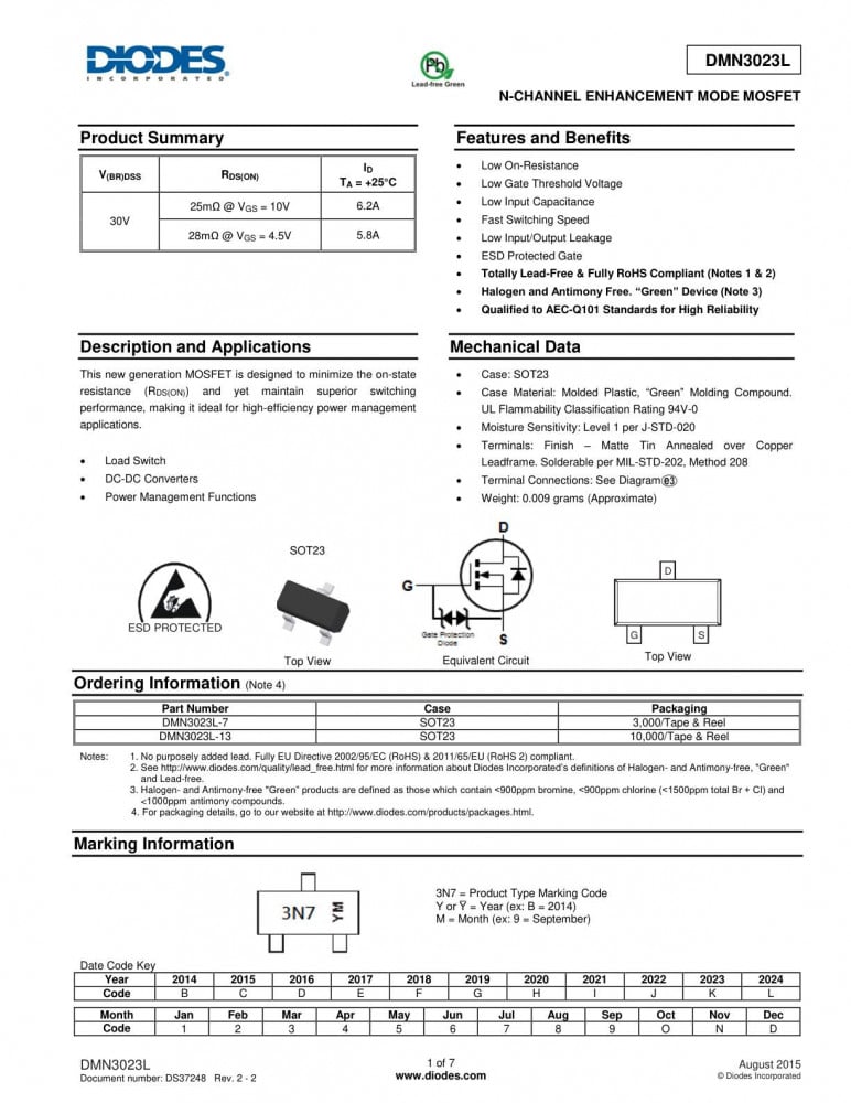 DMN3023L-7 datasheet page 1