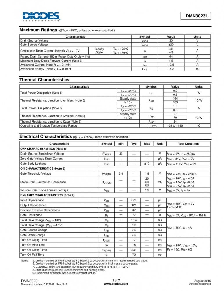 DMN3023L-7 datasheet page 2