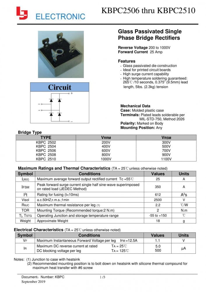 KBPC2510 datasheet page 1