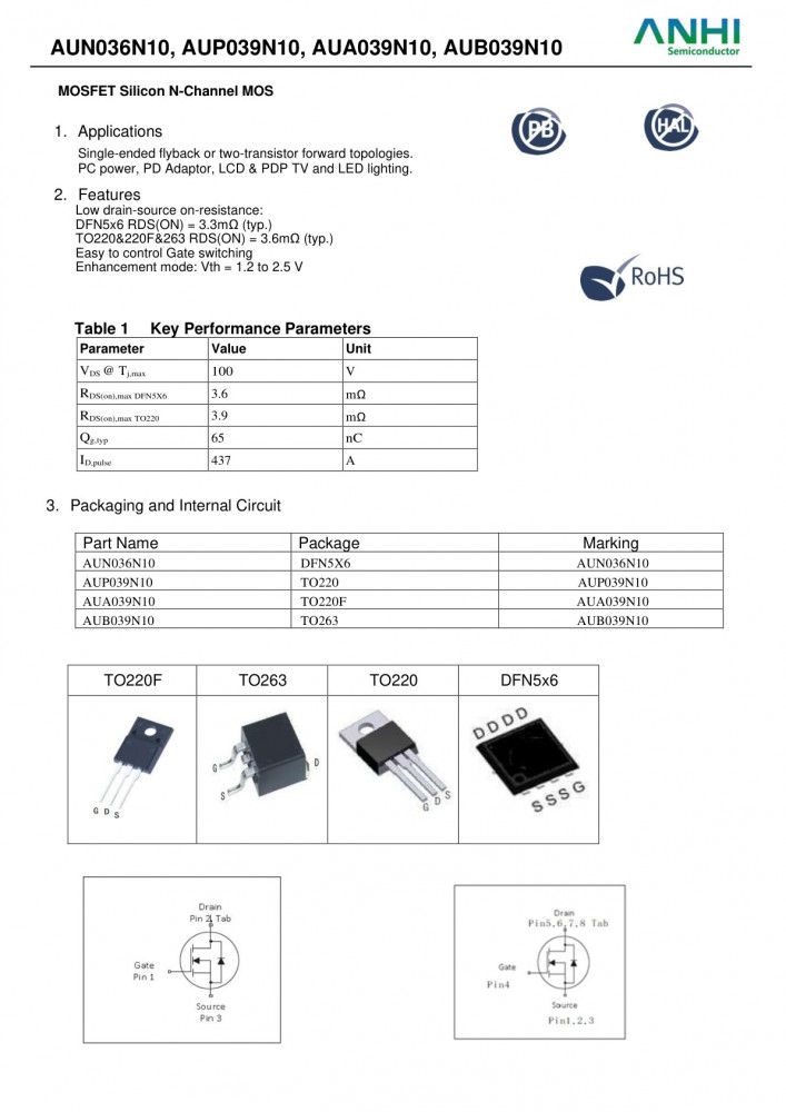 AUP039N10 datasheet page 1