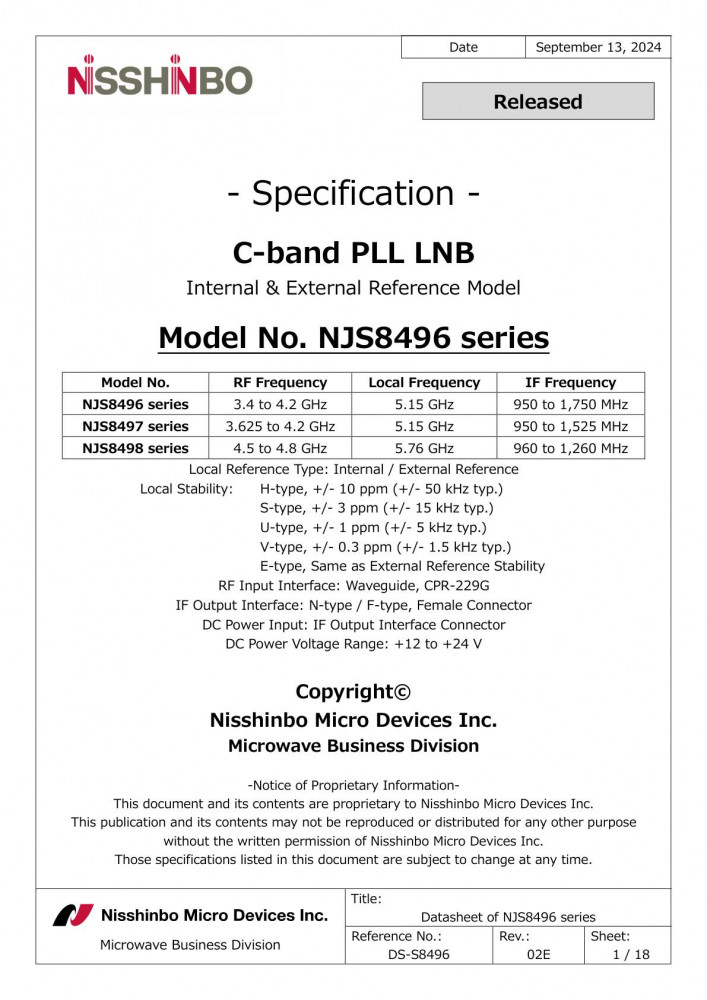 NJS8496 series datasheet page 1