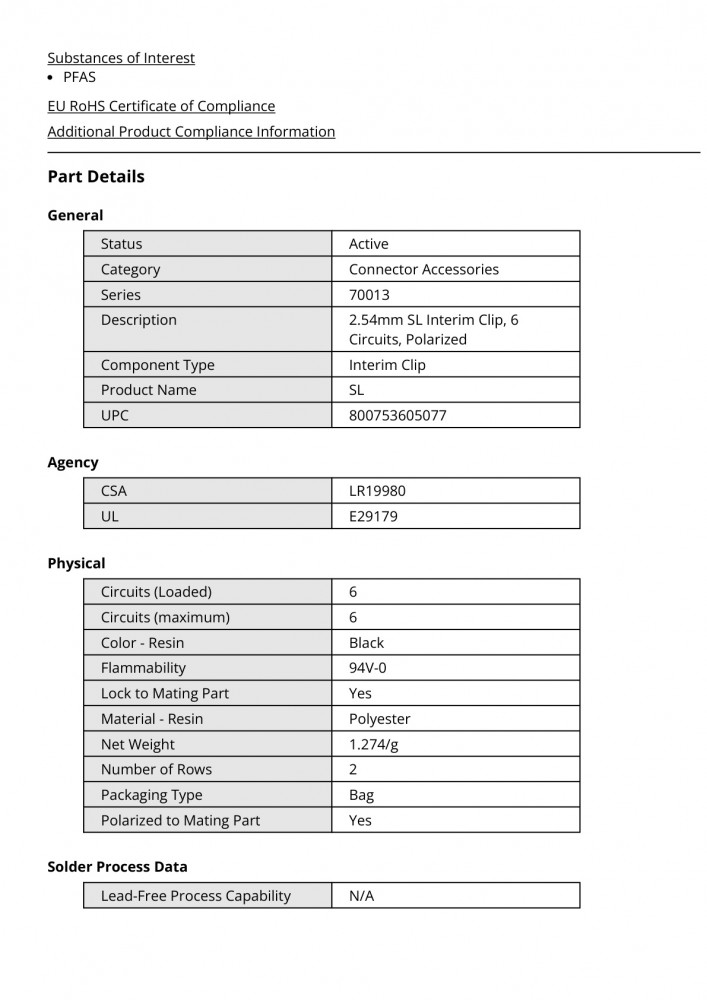 Molex SL connector product specification, page image 2