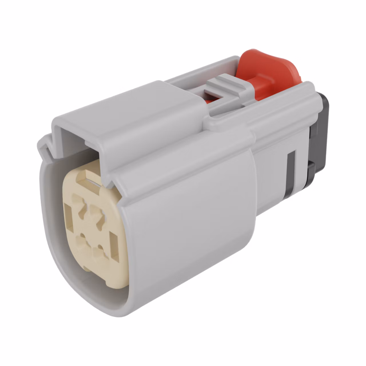MX150 Mat-Sealed Female Connector Assembly, Dual Row, 4 Circuits, Keying Option D, with Connector Position Assurance, with Open Lengthened Grommet Cap, Stone Gray for sale